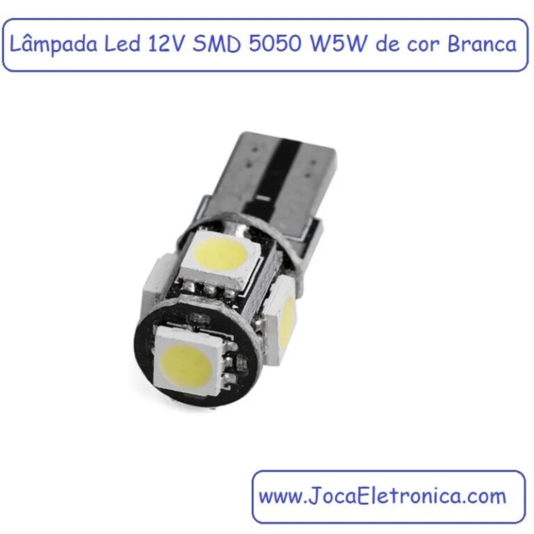 Lâmpada Led 12V SMD 5050 W5W de cor Branca - JocaEletronica