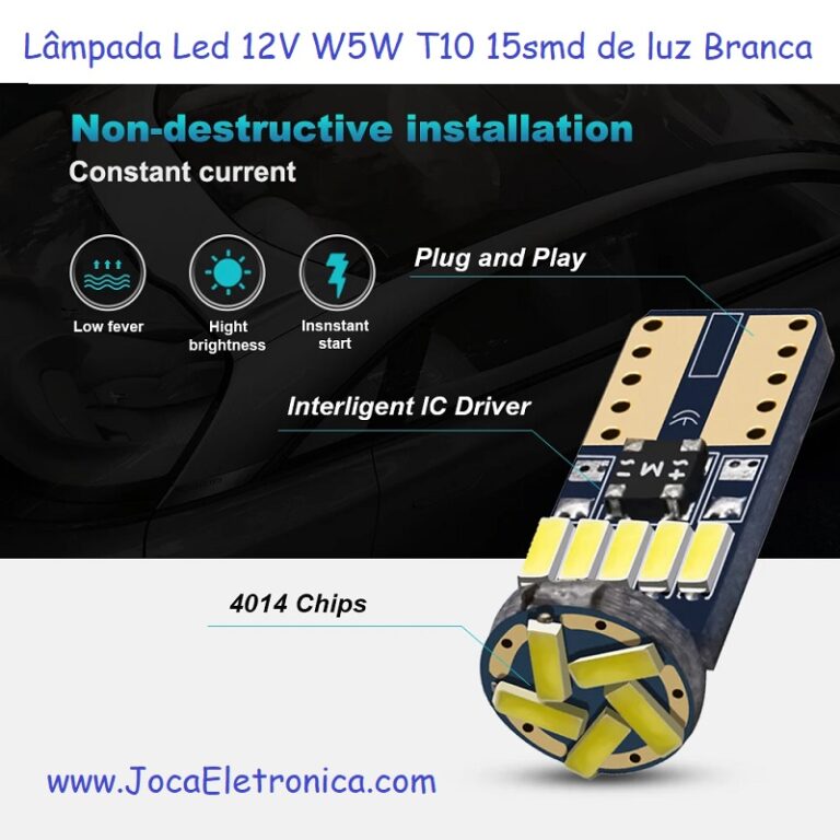 Lâmpada Led 12V SMD W5W T10 15smd de cor Branca - JocaEletronica