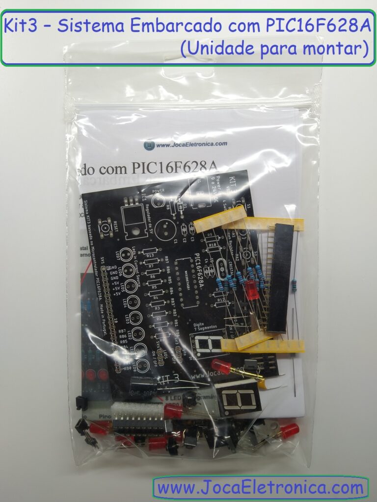 Kit3 - Sistema Embarcado com PIC16F628A para montar - JocaEletronica