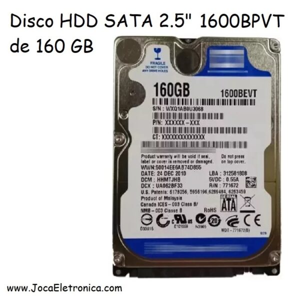 Disco HDD SATA 2.5" 1600BPVT de 160 GB