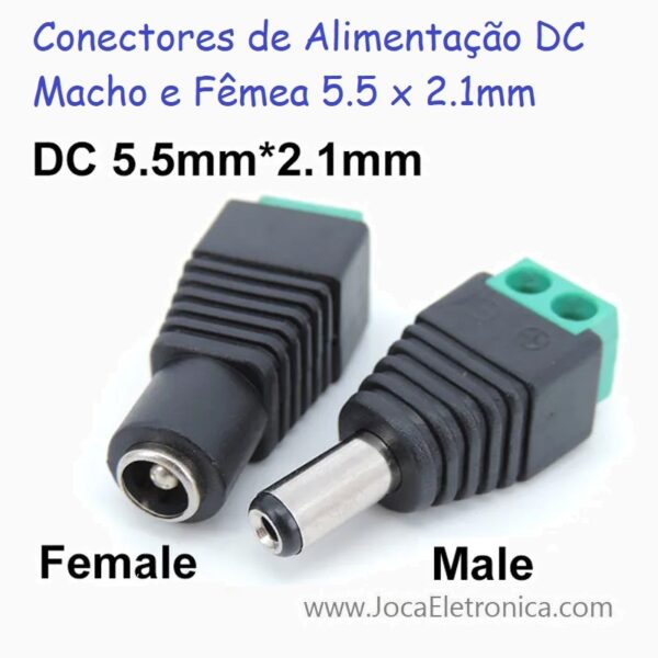 Conector Alimentação DC Macho e Fêmea 5.5 x 2.1mm - JocaEletronica